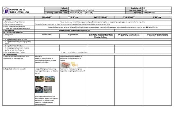 Grade 1 daily lesson log. week 6 day 1 to 5 GMRC | PPT