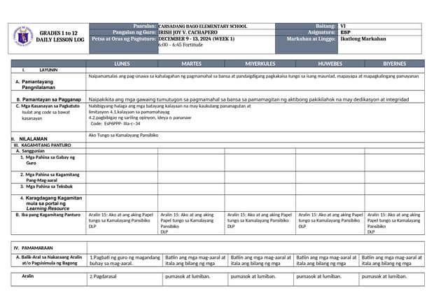 Cot dlp araling panlipunan 6 q3 | DOCX