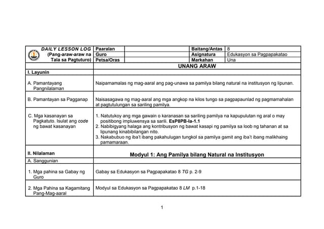 Values Education-8-Sample-DLL-Detailed Lesson Plan Template-Revised K ...