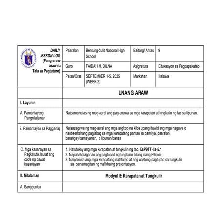 7 ESP 9 - Week 2.pdf values education module | PDF
