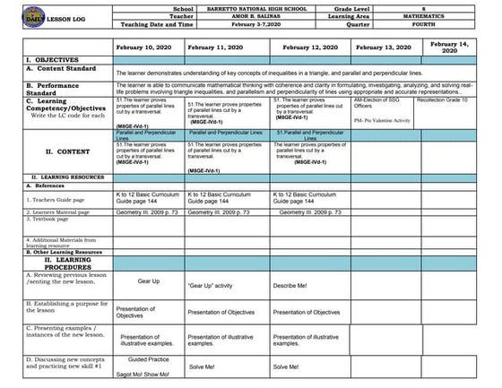 COT Lesson Plan Mathematics 3 Points, Line, Line Segment and Ray | PDF