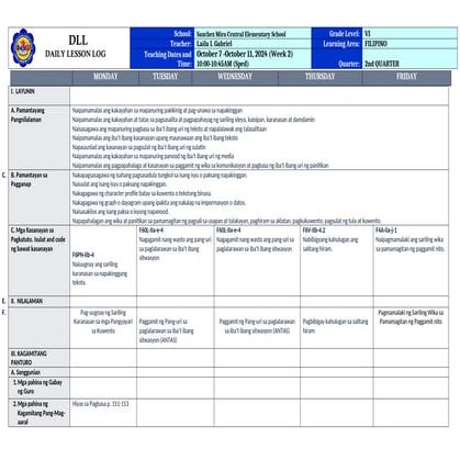 daily lesson log in filipino this discusses alamat and identifying ...