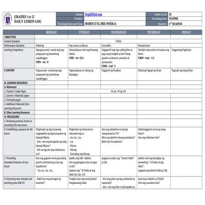 DLL_FILIPINO 3_Q4_W6.docxdaily lesson log q4 - grade 3 | DOCX