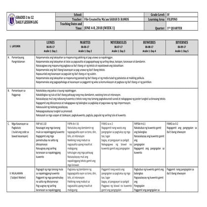 LESSON PLAN FILIPINO 6 | DOCX