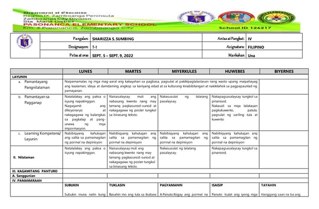 GRADE 4 FILIPINO LESSON PLAN | DOC
