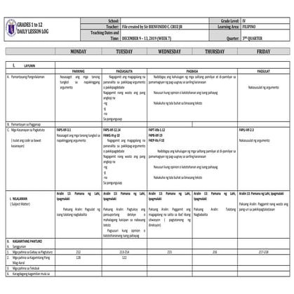 Daily lesson log in science grade 4 quarter 3 | DOCX