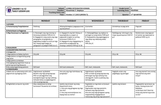 GRADE 4 FILIPINO LESSON PLAN | PDF