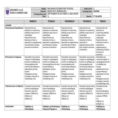 DLL_FILIPINO 5_Q2_W1.................... | DOCX