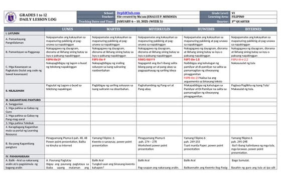 Detailed lesson plan in filipino | PDF