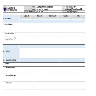 Daily lesson Log | DOCX