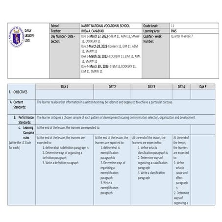 Detailed Lesson plan in English 5 Text types | DOCX