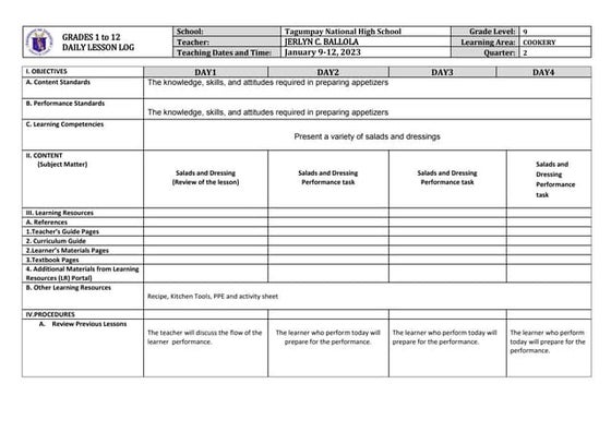 Daily lesson Log for Css CSS10 Qtr1 week 1 | PPT