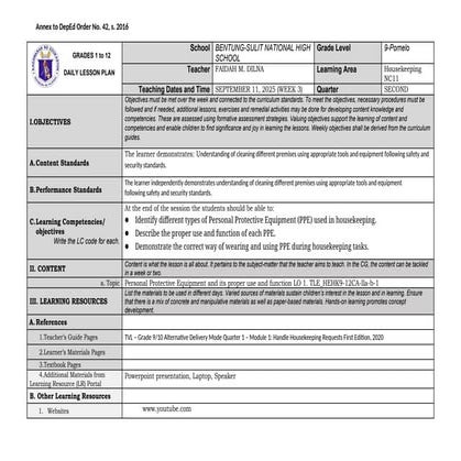 DLL_HOUSEKEEPING SEPT 10-Q2.docx detailed lesson plan | DOCX