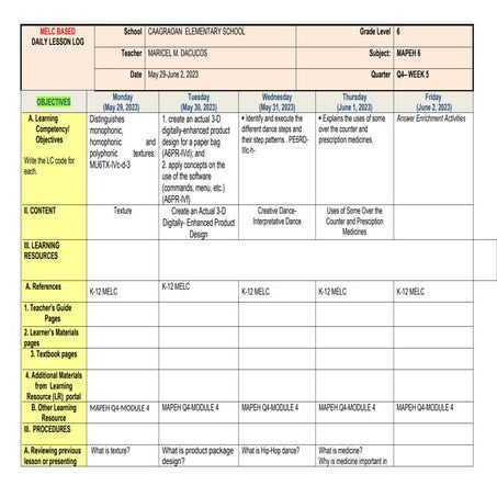 DLL MAPEH 6 Q4 WEEK 6.docxdwefwefweffwe | DOCX