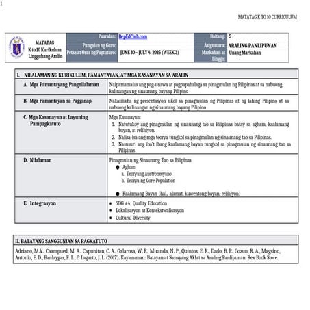 Araling Panlipunan 5 Curriculum Guide rev.2016