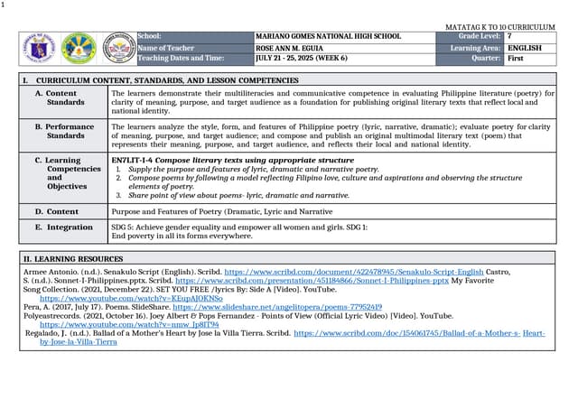 ENGLISH-7-CURRICULUM MAP- MATATAG CURRICULUM | DOCX