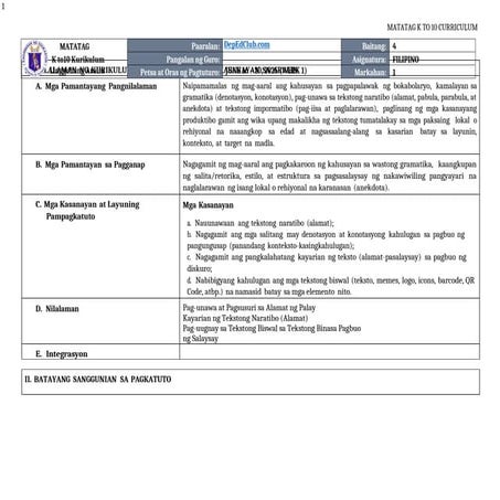 WEEK 1-filipino 4 quarter 1 matatag curriculum based | DOCX
