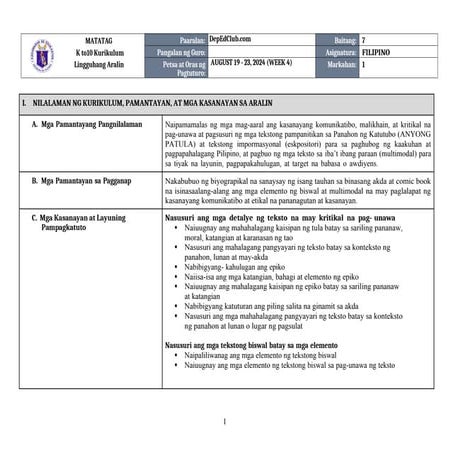 LE_Q3_Filipino-7_Week-7_.pdf.Filipino 7777 | PDF