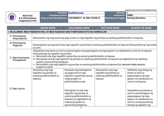 GMRC Quarter 1 Week 1 MATATAG Curriculum.docx