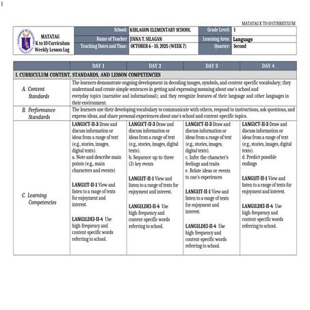 DLL MATATAG_LANGUAGE 1_Q2_W7 (1).docx grade one | DOCX