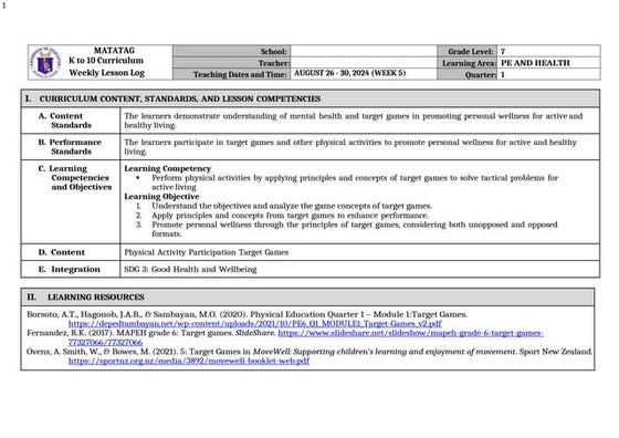 Quarter 2 Grade 9 in PE DLL Week 2.pdf | Educational Assessment | Education