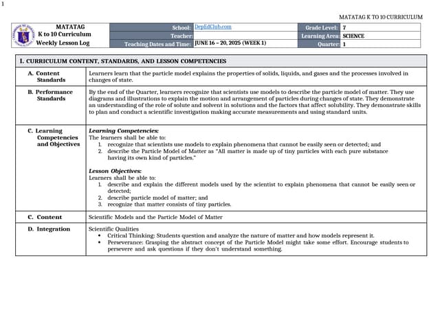 LE_Science7_Q1_week-2_final.pdf Learning Exemplar for science 7 MATATAG curriculum | PDF