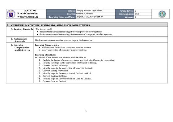 Grade 7 ICT : Computer Number Systems PPT-MATATAG Curriculum | PPTX