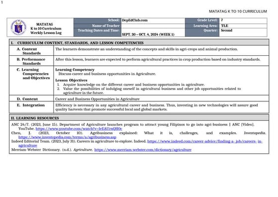 Quarter 2_LE_TLE 7_Lesson 1_Week ink 1.pdf | Agriculture | Industries