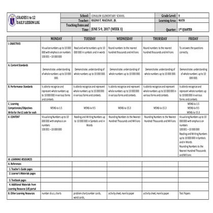 Dll math 5 q1_w1 (june 5-9, 2017) | PPT