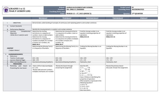 mathematics lesson plan for graded 4 pupils | DOCX | Homework and Study ...