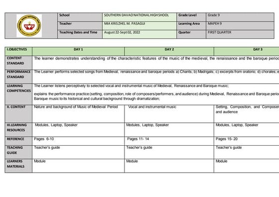 DLL - MAPEH - 10 1ST QUARTER - 1st WEEK MUSIC.docx