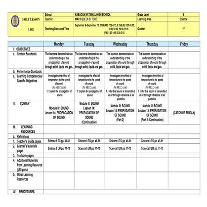 Science 8 daily lesson log quarter 1 week 7 | DOCX