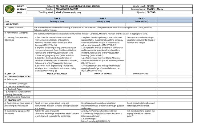 Music 10 DLL Q2 W1.docx | Music | Entertainment
