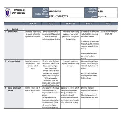 DLL Quarter 1 Week 1 MAPEH 4.docx