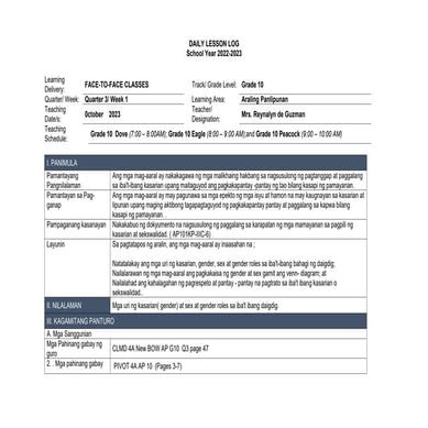 daily lesson log for social studies subject | PPT