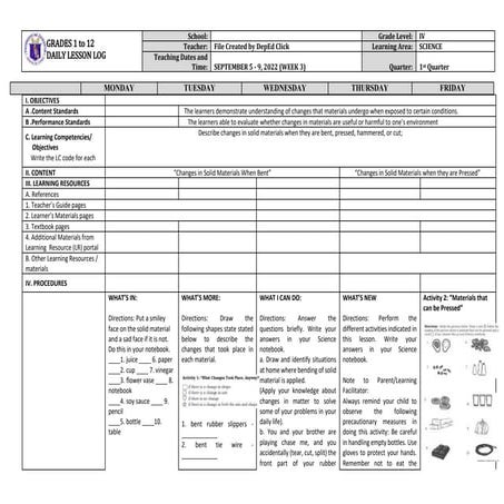 Daily lesson log in science grade 4 quarter 3 | DOCX