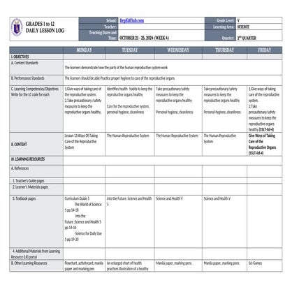 Daily Lesson Log for Grade Five- Science | PPT