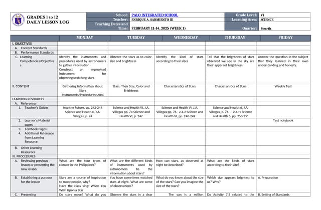 THE GRADE- 6 COT- SOLAR SYSTEM LESSON PLAN | DOCX