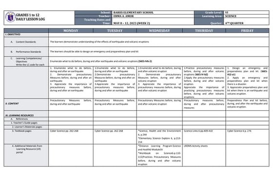 detailed lesson plan in science grade VI | PDF