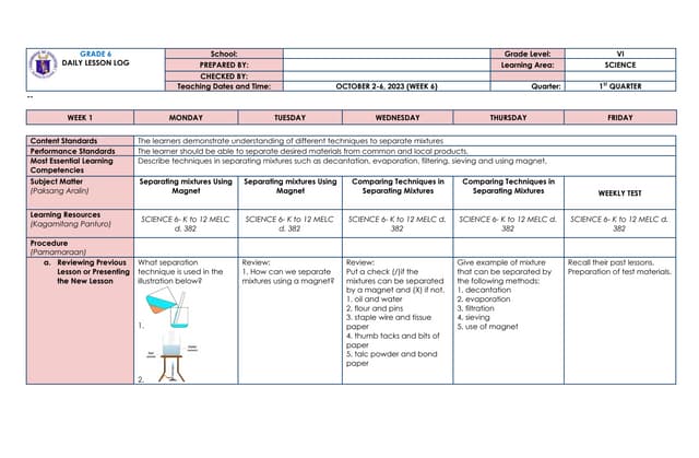 COT-SCIENCE6 QUARTER 1 SEPERATING MIXTURES THROUGH HAND PICKING by ...