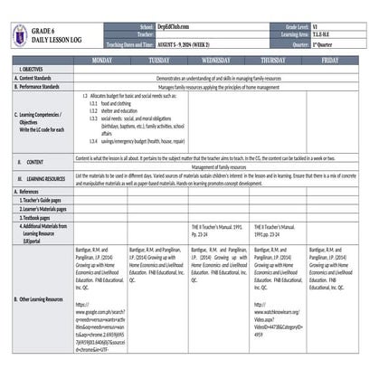Daily lesson log on EPP 6 quarter 1 week 2 | DOCX