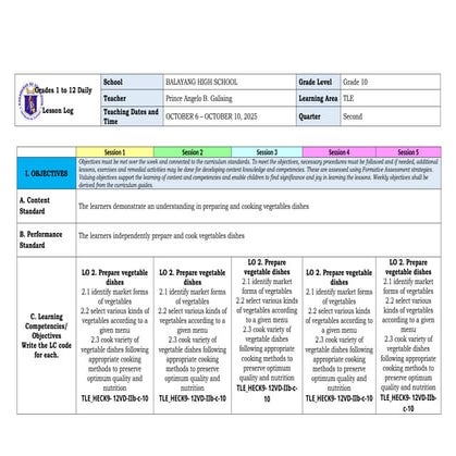 Cookery 10 Currilum Map.docx