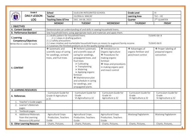 LESSON EXEMPLAR QUARTER 2 TLE 7 MATATAG CURRICULUM | PDF