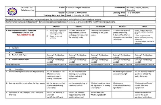 CURRICULUM MAP GRADE 9 TLE (1ST QUARTER).docx | Education