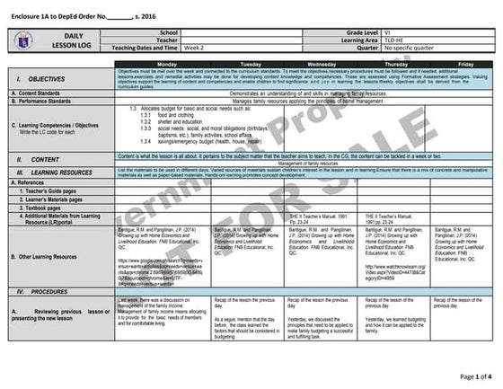 Lesson Plan TLE 6 Home Economics | DOCX
