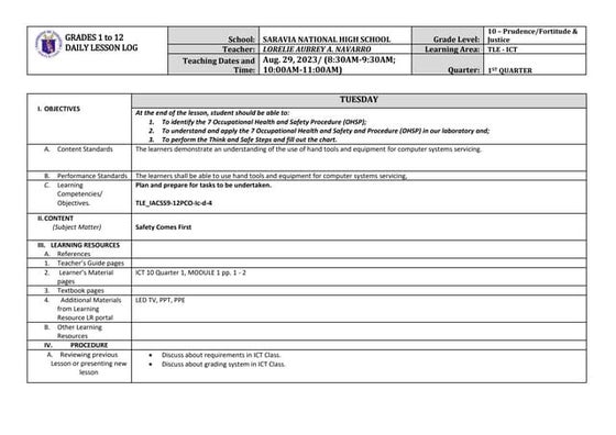 Grade 7 ICT: Occupational Safety and Health (OHS) Standards in ICT (PPT) MATATAG Curriculum | PPT