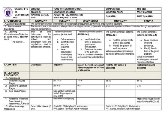 Sequencing (Formulating the nth term rule) Explicit lesson plan grade VI | DOCX | Education