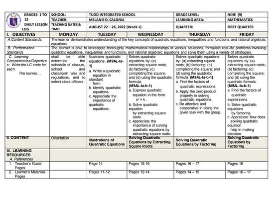 Q1 A-D-M Grade 9 - Mathematics week 1-4 | PDF | Physics | Science