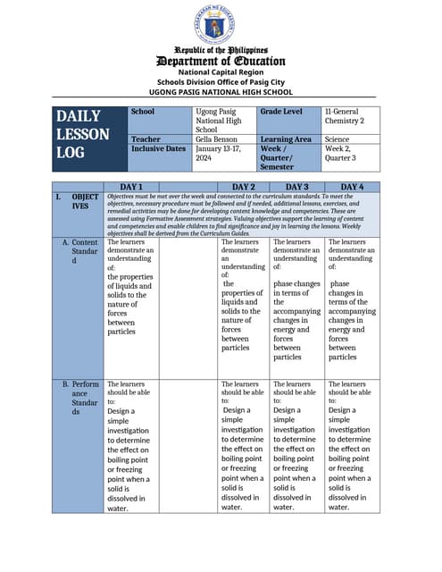 Q2-Daily Lesson Plan-SCIENCE-Grade-9.doc | Chemistry | Science