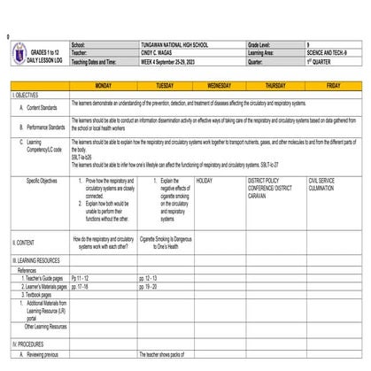 daily lesson log week 4. science 9 first quarter | DOCX